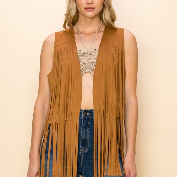 Vocal | Jackets & Coats | New Vocal Faux Suede Fringe Vest Shirt Natural 3colors Western Rodeo ...